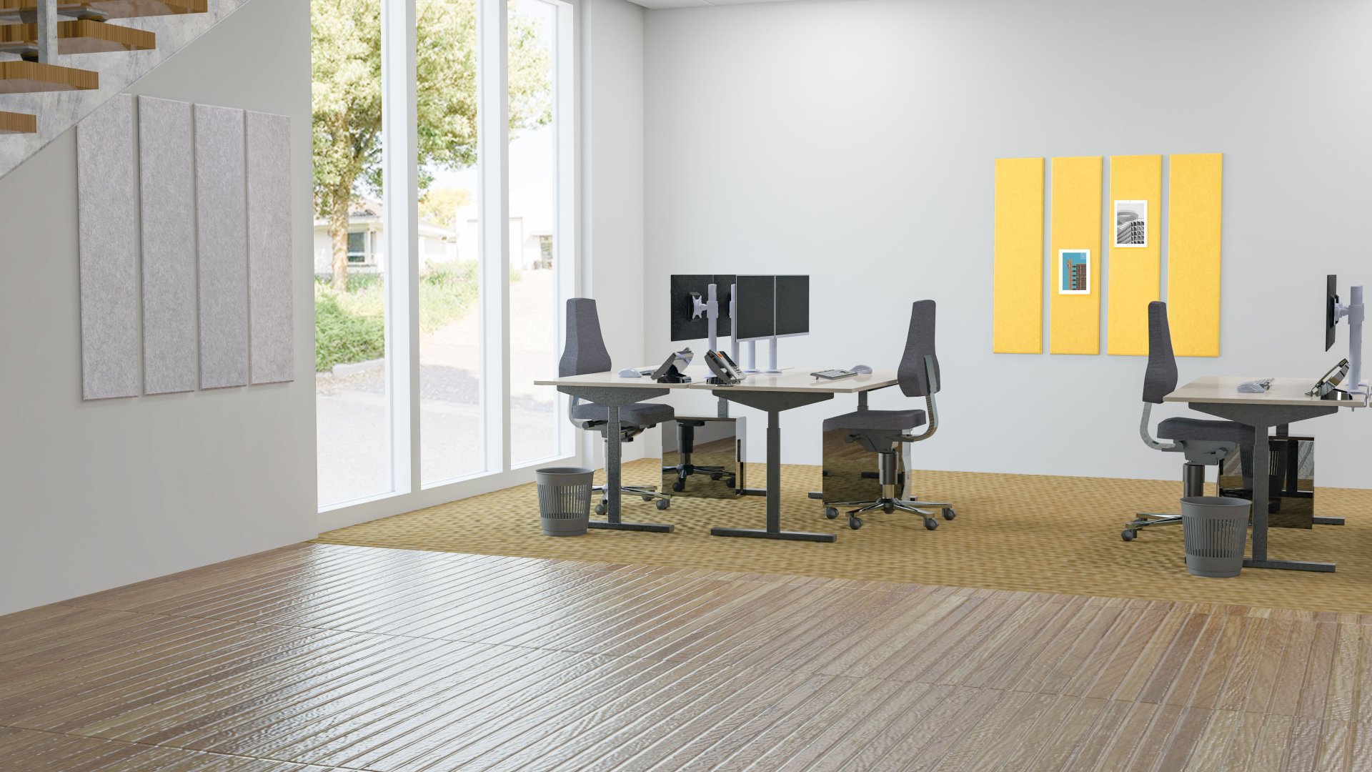 Akoestische PET-vilt wandpanelen, set van 4, geel - 30x120 cm | 11209.020
